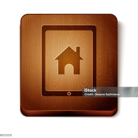 갈색 태블릿 및 스마트 홈 아이콘 흰색 배경에 격리 원격 제어 나무 사각형 버튼입니다 벡터 일러스트레이션 0명에 대한 스톡 벡터 아트 및 기타 이미지 Istock