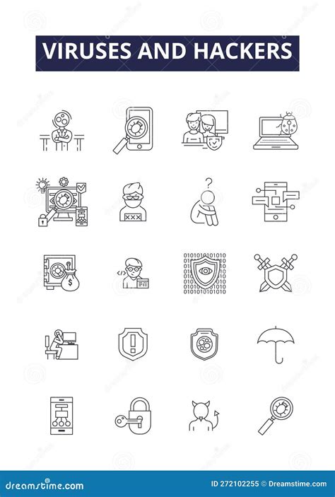 Viruses And Hackers Line Vector Icons And Signs Virus Security Hacking Attack Web Computer