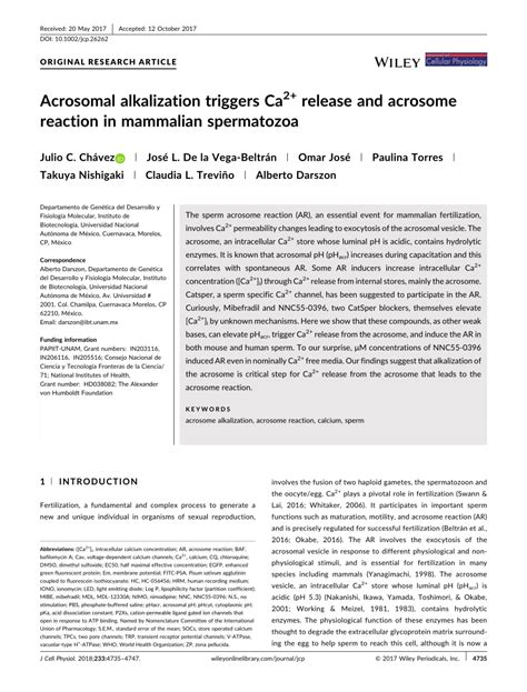 Pdf Acrosomal Alkalization Triggers Ca 2 Release And Acrosome Reaction In Mammalian