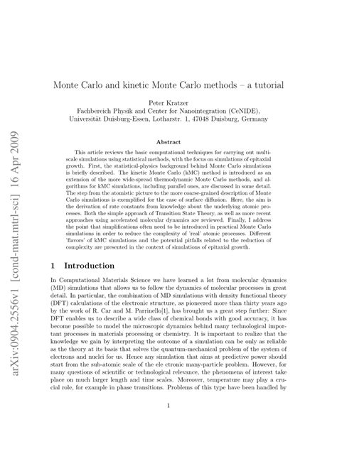 Pdf Monte Carlo And Kinetic Monte Carlo Methods
