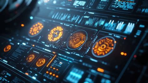 Futuristic Manufacturing Control Panel Showing Performance And Efficiency Data Stock Image