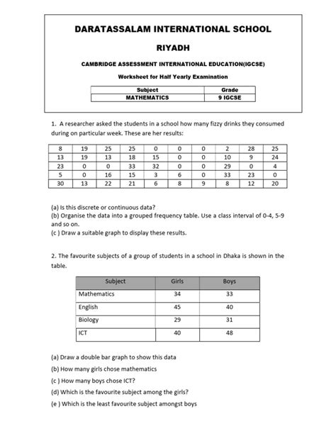Igcse Worksheet Grade 9 Half Yearly Pdf Area Length