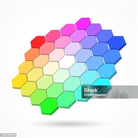 작은 컬러 육각형과 6 각형 컬러 팔레트입니다 3 차원 스타일 벡터 일러스트입니다 3차원 형태에 대한 스톡 벡터 아트 및 기타 이미지 3차원 형태 개념 개체 그룹