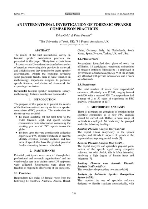 Pdf An International Investigation Of Forensic Speaker Comparison Practices