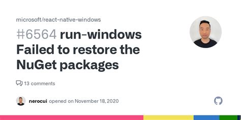 Run Windows Failed To Restore The NuGet Packages Issue 6564