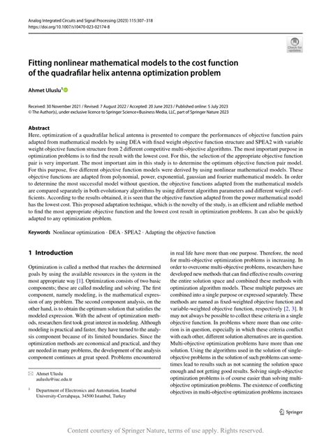 Fitting Nonlinear Mathematical Models To The Cost Function Of The Quadrafilar Helix Antenna