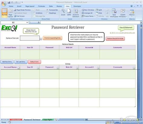 Excel Spreadsheet Password Recovery With Regard To Password Template