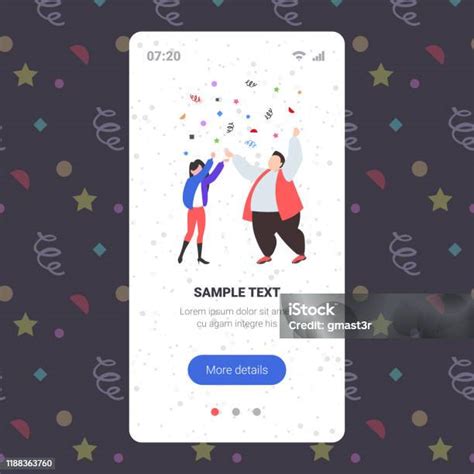 메리 크리스마스 새해 겨울 휴가 개념 뚱뚱한 남자와 얇은 여자를 축 하 하는 커플 색종이 파티 스마트폰 화면 온라인 모바일 애플 리 케이 션 전체 길이 Film