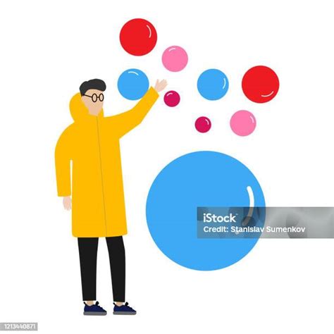 다운 재킷을 입은 남자 남자와 공 흰색 배경에 고립 된 평면 만화 캐릭터eps 개념에 대한 스톡 벡터 아트 및 기타 이미지 개념 기업 비즈니스 남자 Istock