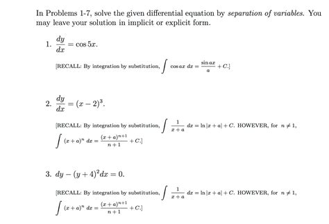 Solved Solve The Given Differential Equation By Separation