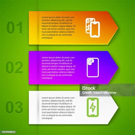 깨진 화면 스마트 폰 및 충전 배터리로 라인 모바일을 설정합니다 비즈니스 인포그래픽 템플릿입니다 벡터 Usb 케이블에 대한 스톡 벡터 아트 및 기타 이미지 Istock