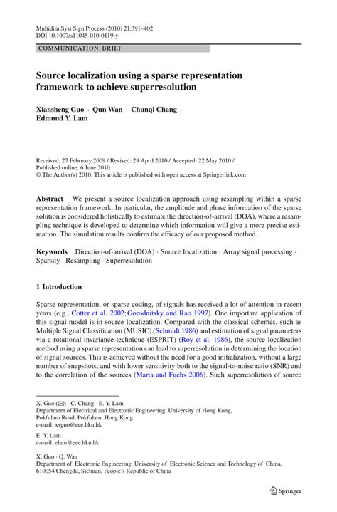 Pdf Source Localization Using A Sparse Representation Framework To Achieve Superresolution
