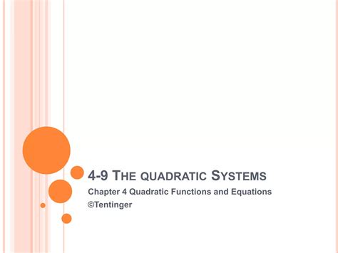 Alg II Unit Solving Quadratic Systems PPT