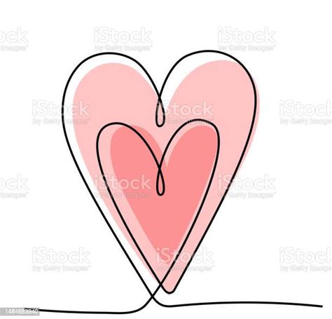 핑크 모양의 하트를 한 줄로 긋고 있습니다 하트 로고 발렌타인 데이 배경에 대한 연속 선 개체입니다 사랑 상징의 한 줄 그리기
