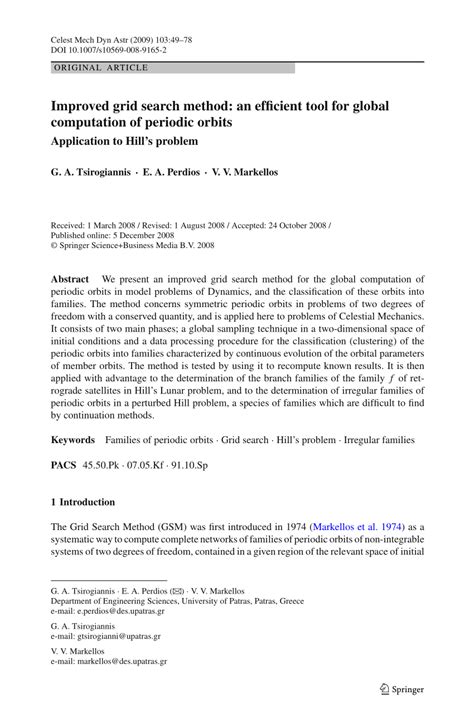Pdf Improved Grid Search Method An Efficient Tool For Global Computation Of Periodic Orbits