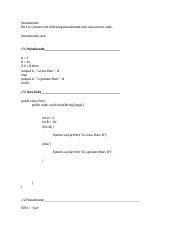 Pseudocode Ultimate Worksheet Noah Provencher Docx Pseudocode Part A Convert The Following