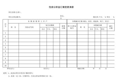 住房公积金汇缴变更清册word文档在线阅读与下载免费文档