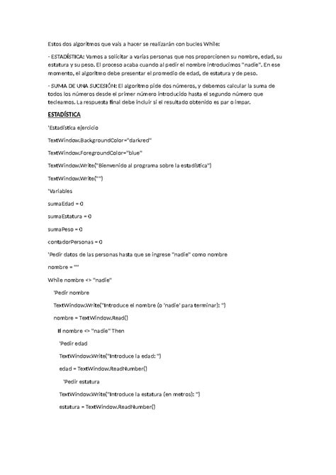 TIC Estadistica y suma de sucesión Estos dos algoritmos que vais a hacer se realizarán con