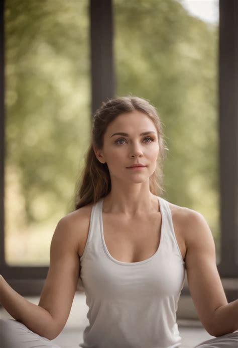 앉아 있고 있는 여성 에서 요가 자세 와 그녀 손 공중 Seaart Ai