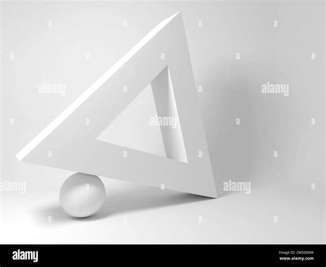 Abstract White Geometric Installation With A Sphere And Triangular