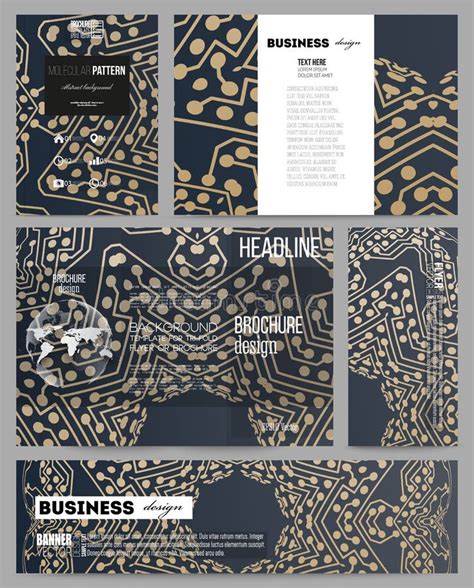 Set Of Business Templates For Presentation Brochure Flyer Booklet Golden Microchip Pattern