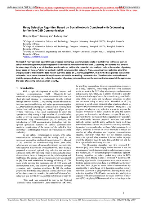 Pdf Relay Selection Algorithm Based On Social Network Combined With Q