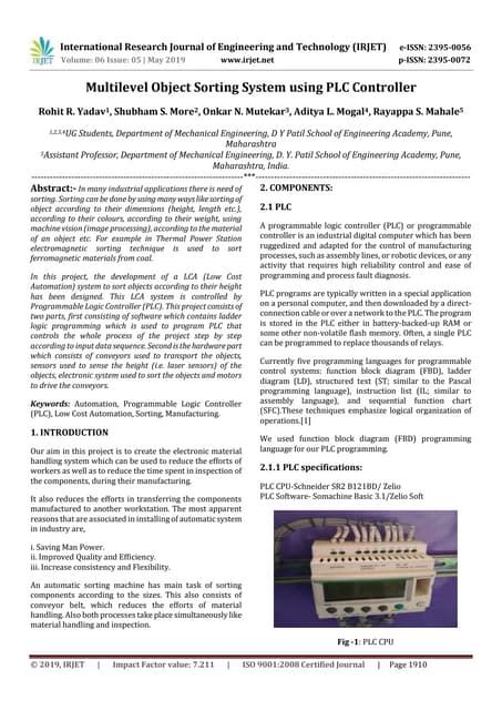 Irjet Multilevel Object Sorting System Using Plc Controller Pdf