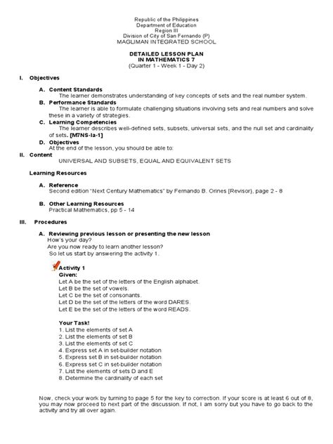 Math 7 Module Week1 Pdf Set Mathematics Mathematical Concepts