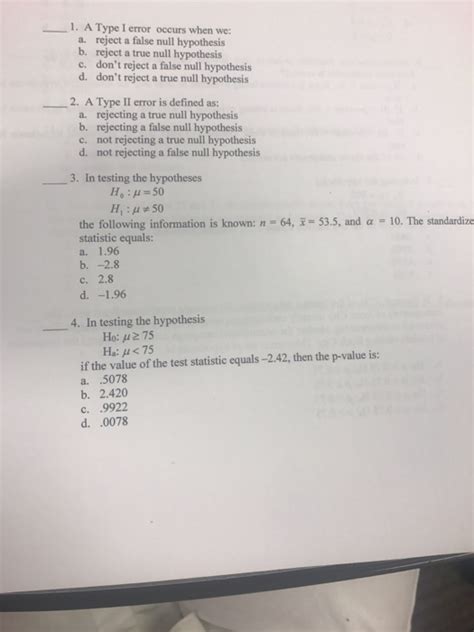 solved 1 a type i error occurs when we a reject a false