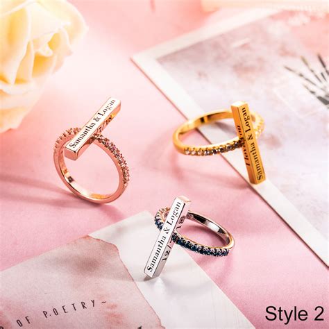 Engraved Vertical And Horizontal Bar Ring Getnamenecklace