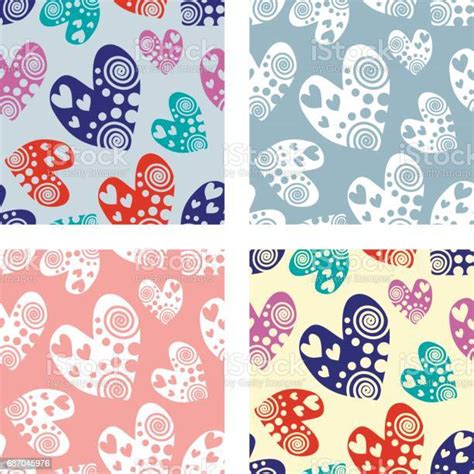 마음으로 원활한 벡터 패턴의 집합입니다 손으로 그린 장식 기호 배경입니다 서식 파일 배치 장식 표면 카드 배경 직물 인쇄 장식 반복 장식입니다 검은색에 대한 스톡 벡터 아트