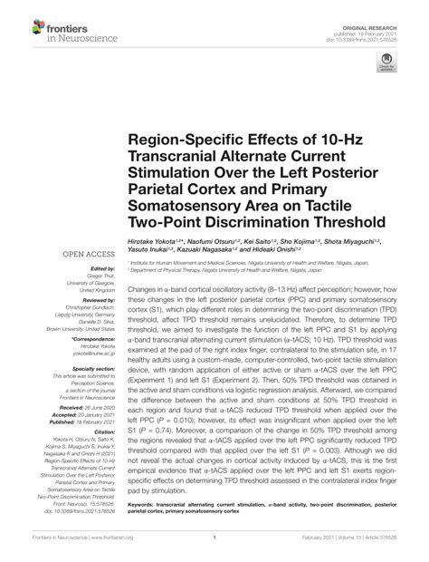 Pdf Region Specific Effects Of 10 Hz Transcranial Alternate Current Stimulation Over The Left