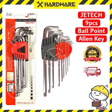Jetech Tool 9pcs Heavy Duty Extra Long Hex Wrench Set Ball Point Allen