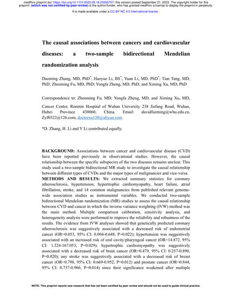 Pdf The Causal Associations Between Cancers And Cardiovascular