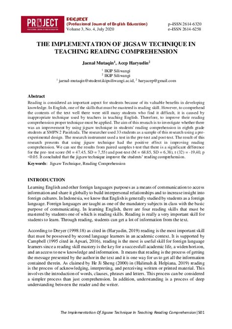Pdf The Implementation Of Jigsaw Technique In Teaching Reading Comprehension