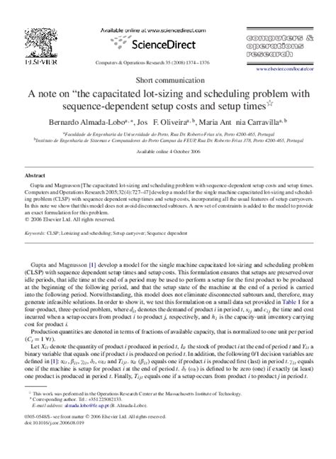 Pdf A Note On The Capacitated Lot Sizing And Scheduling Problem With