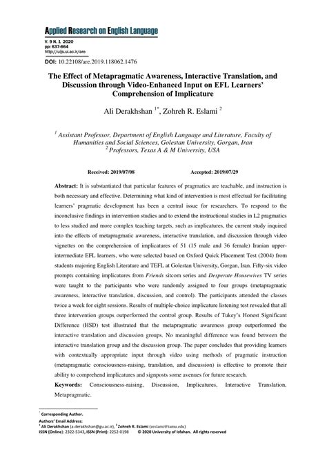 pdf the effect of metapragmatic awareness interactive translation and discussion through