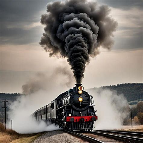 A Black Train With A Black Smoke Billowing From The Top Of The Train