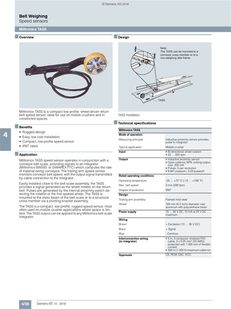 Siemens Speed Sensor Milltronics Tass Datasheet Pdf