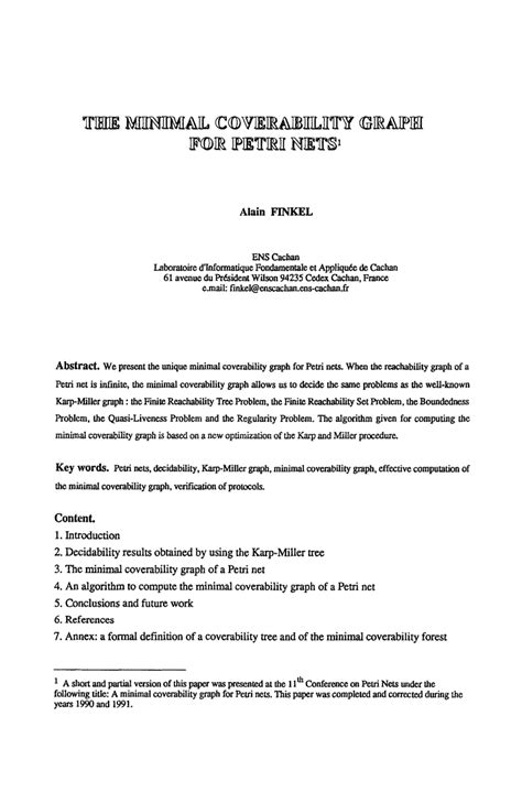 Pdf The Minimal Coverability Graph For Petri Nets
