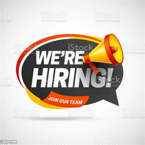 채용 채용 오픈 공석 디자인 정보 라벨 템플릿 우리는 라우드 스피커와 함께 우리의 팀 발표 레터링에 가입 고용하고 있습니다 사람 구함 표시에 대한 스톡 벡터 아트 및 기타