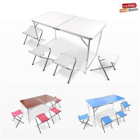 ชุดโต๊ะสนามพับได้ พร้อมเก้าอี้พับ 4 ตัว ชุดโต๊ะปิคนิค โต๊ะพับแบบพกพา อุปกรณ์แคมป์ปิ้ง รุ่น