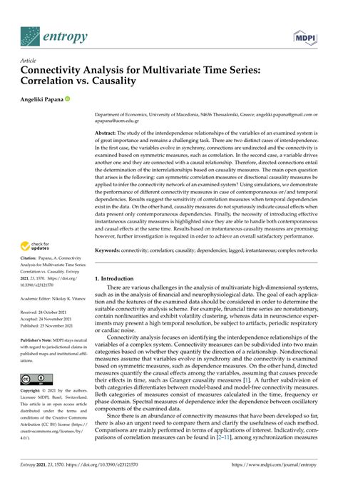Pdf Connectivity Analysis For Multivariate Time Series Correlation