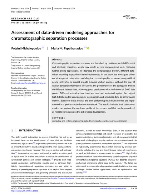 Pdf Assessment Of Data‐driven Modeling Approaches For Chromatographic Separation Processes