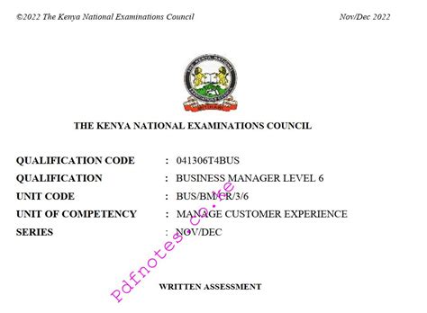 Manage Customer Experience Level 6 Tvet Cdacc November December 2022 Past Assessment Papers