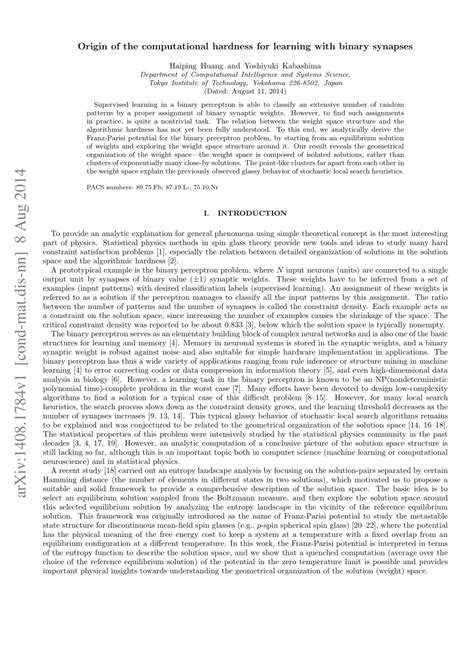 Pdf Origin Of The Computational Hardness For Learning With Binary