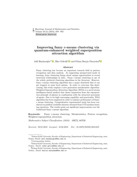 Pdf Improving Fuzzy C Means Clustering Via Quantum Enhanced Weighted