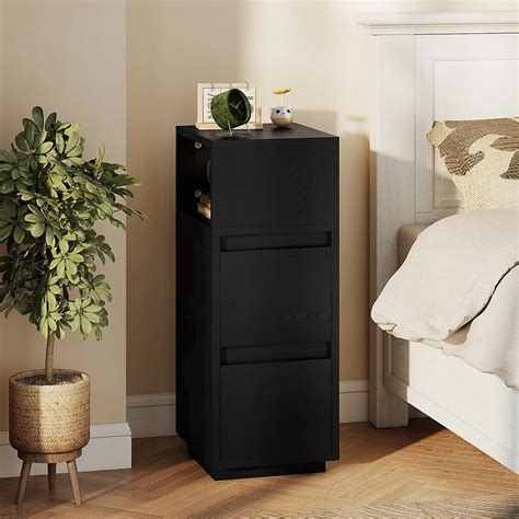 Homcom Slim Bedside Table Bedside Cabinet With Open Shelf And 2 Drawers