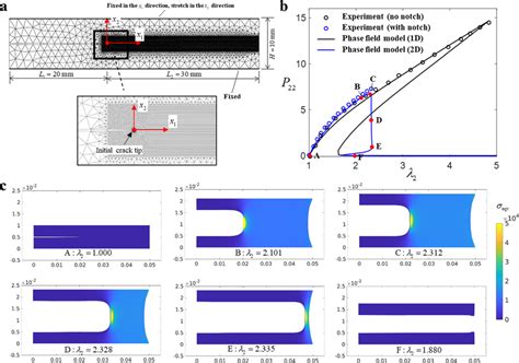 A The Long Notched Strip Discretized By Triangular Mesh B Comparison Download Scientific