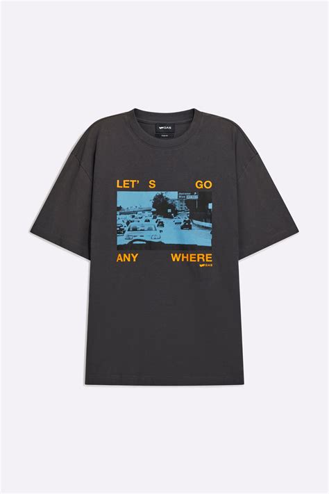 Luc M Curban Mens Short Sleeve T Shirt With Print Asphalt Grey Gas